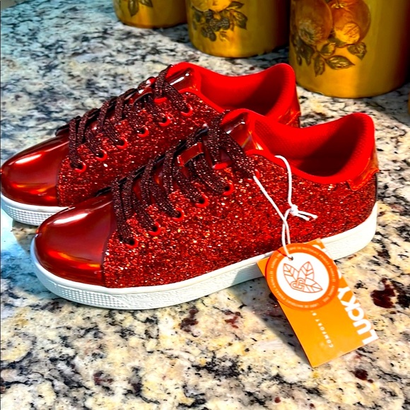 Lucky Step | Shoes | Lucky Stepruby Red Glitter Sneaker | Poshmark